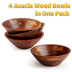 HOMEXCEL Acacia Wooden Salad Bowls Set of 4 Pieces,7” Salad Bowl,Light and Durable Serving Bowl for Containing Salads,Fruit, Soups, Cereal and More