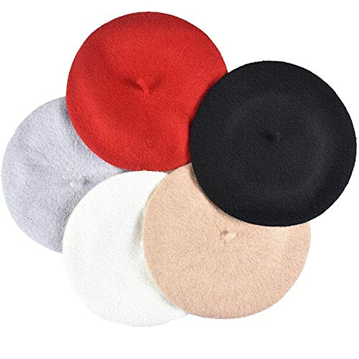 Jolbndcv 5 PCS Beret Hat French Beanie Hat Outdoor Hat Winter Hat Fashion Lady Hat（White, Gray, Black, Red, Khaki）