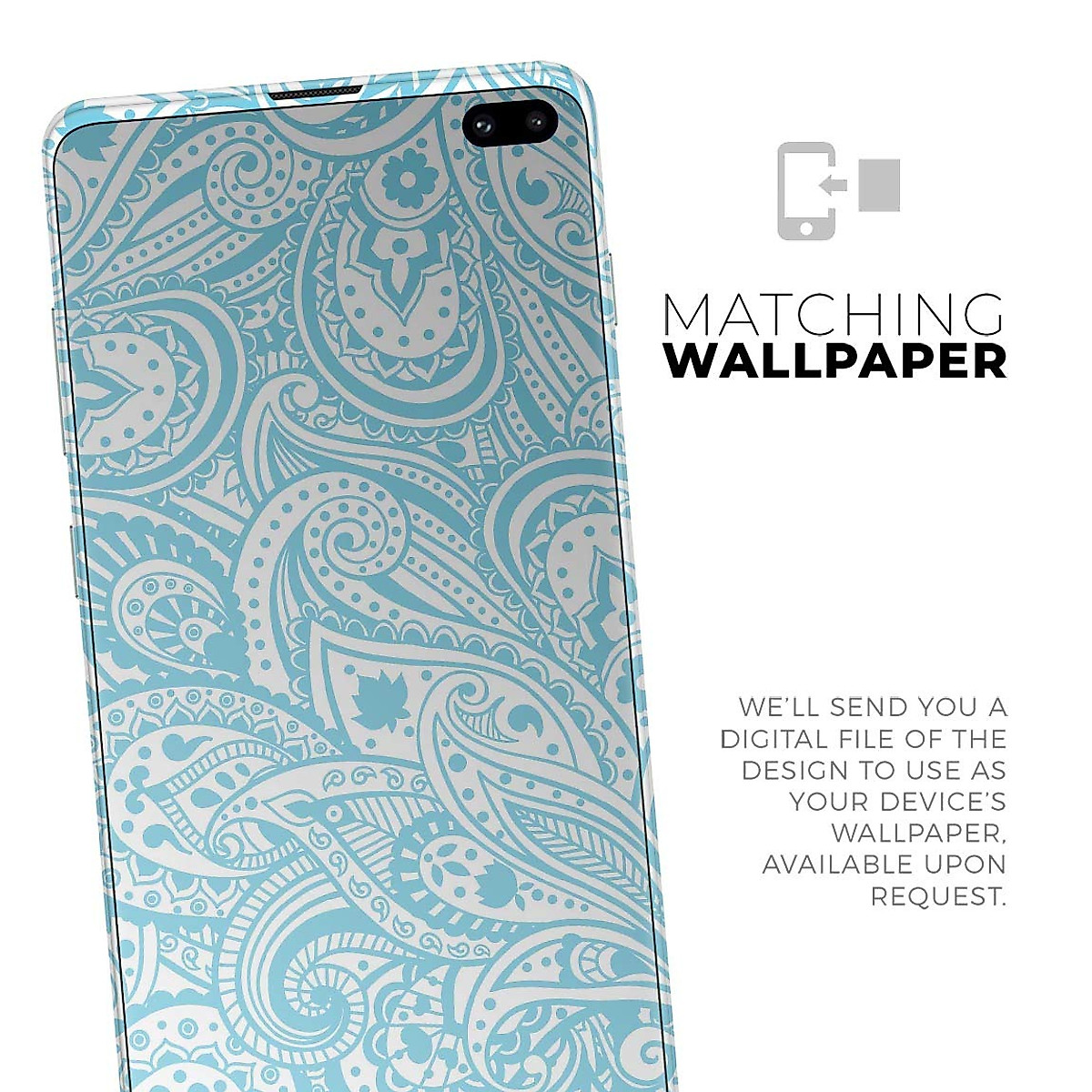 DesignSkinz Light Blue Paisley Floral Pattern V3 Protective Vinyl Decal Wrap Skin Cover Compatible with The Samsung Galaxy S20 (Screen Trim & Back Glass Skin)