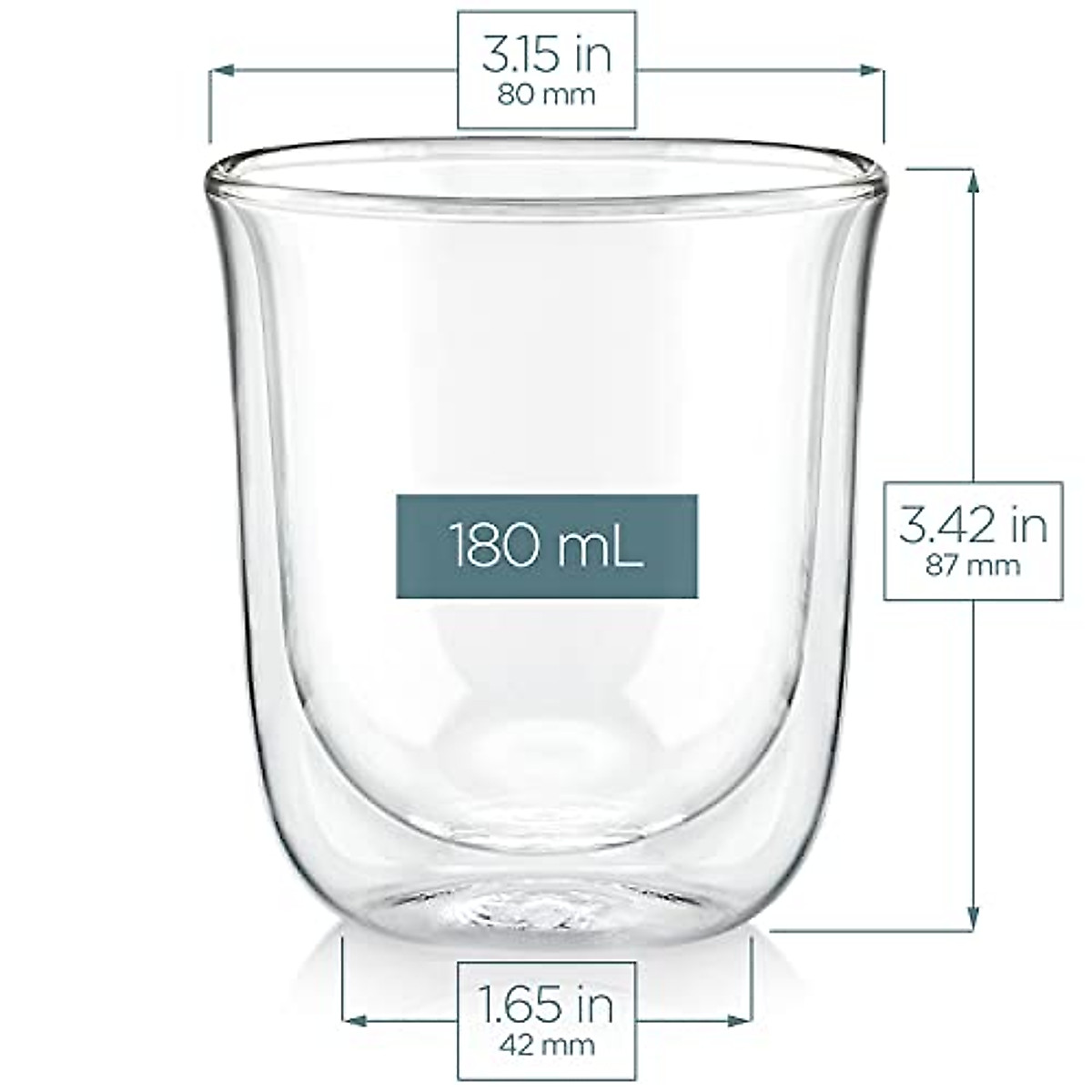 Teabloom Tulip Insulated Glasses for Tea, Espresso and Other Beverages - Double Walled Heatproof Glass Maintains Drinks Hot/Cold, 6 oz (Set of Four)