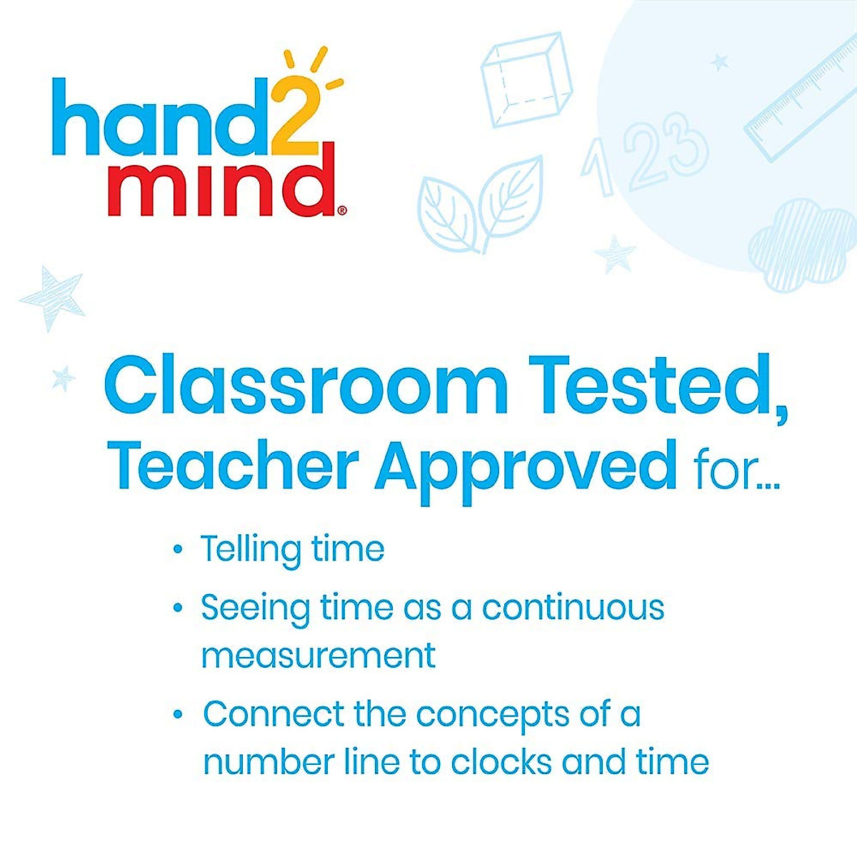 hand2mind NumberLine Clock, Telling Time Teaching Clock, Learn to Tell Time Clock, Analog Classroom Learning Clock, Teaching Time Math Manipulatives, Clocks for Kids Learning to Tell Time (Set of 6)