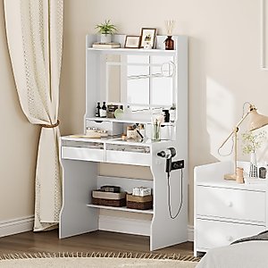 coucheta Vanity Desk with LED Lighted Mirror & Power Outlet, Makeup Vanity with 4 Drawers Lots Storage, 3 Lighting Modes Adjustable Brightness, Dressing Table for Bedroom Dressing Room