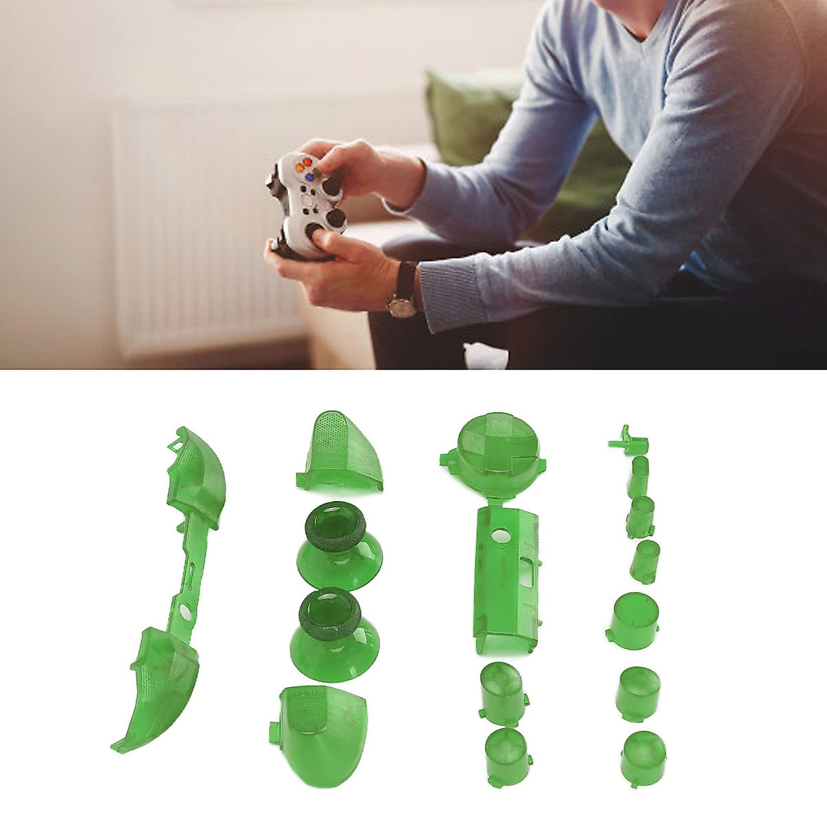 Replacement Full Set Bumper Buttons Compatible with Series X Series S Controller, Controller LB RB LT RT Bumper Buttons Repair Kit, Gamepad(Green)