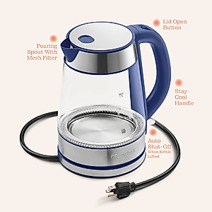 Speed-Boil Water Electric Kettle, 1.7L 1500W, Coffee & Tea Kettle Borosilicate Glass, Wide Opening, Auto Shut-Off, Cool Touch Handle, LED Light. 360° Rotation, Boil Dry Protection