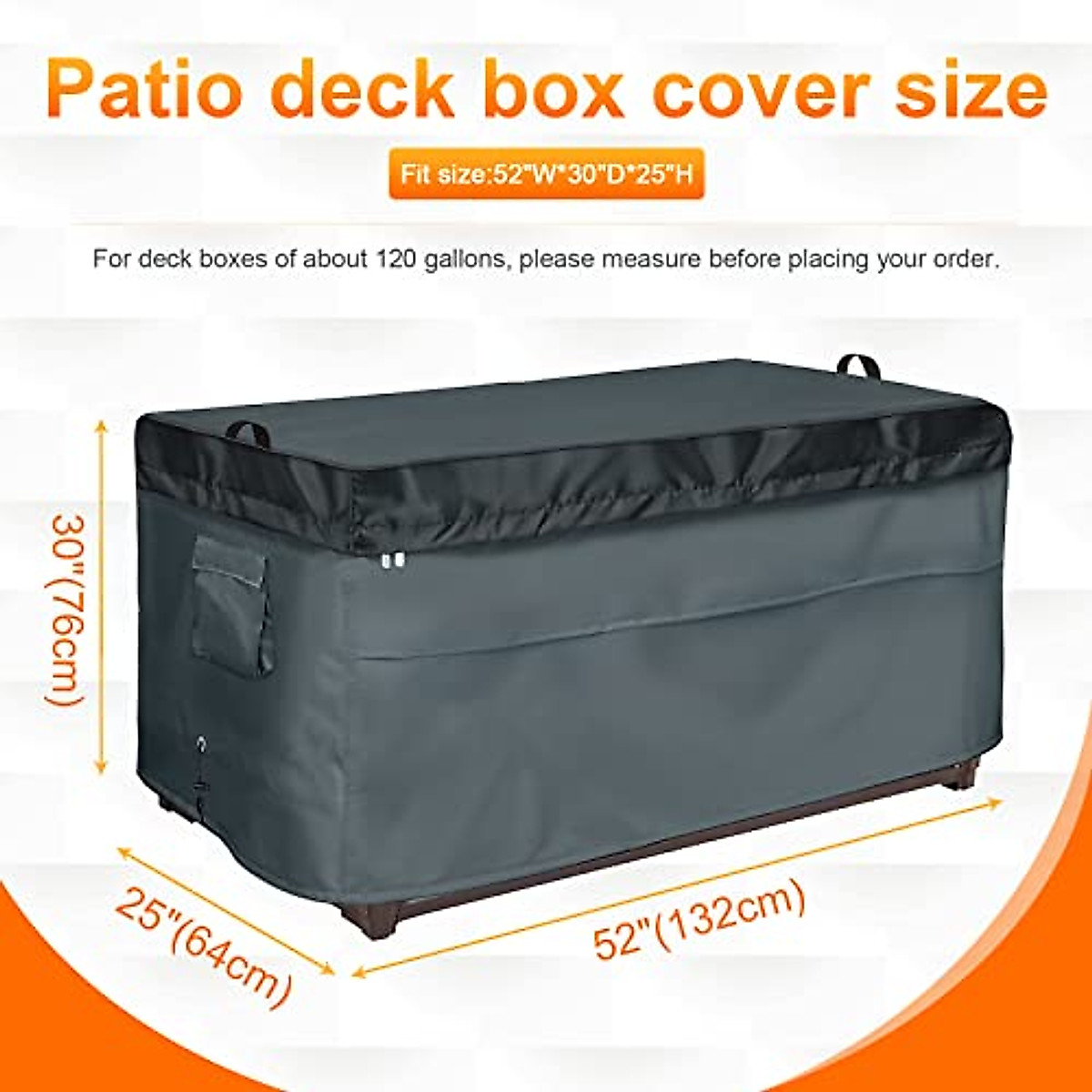 DUSTYPROTE Patio Storage Box Covers, Quick Open Outdoor Deck Boxs Top with Zipper and Pockets Garden Deck Box Covers Waterproof,Storage Container Covers(Gray,52x30x25in)