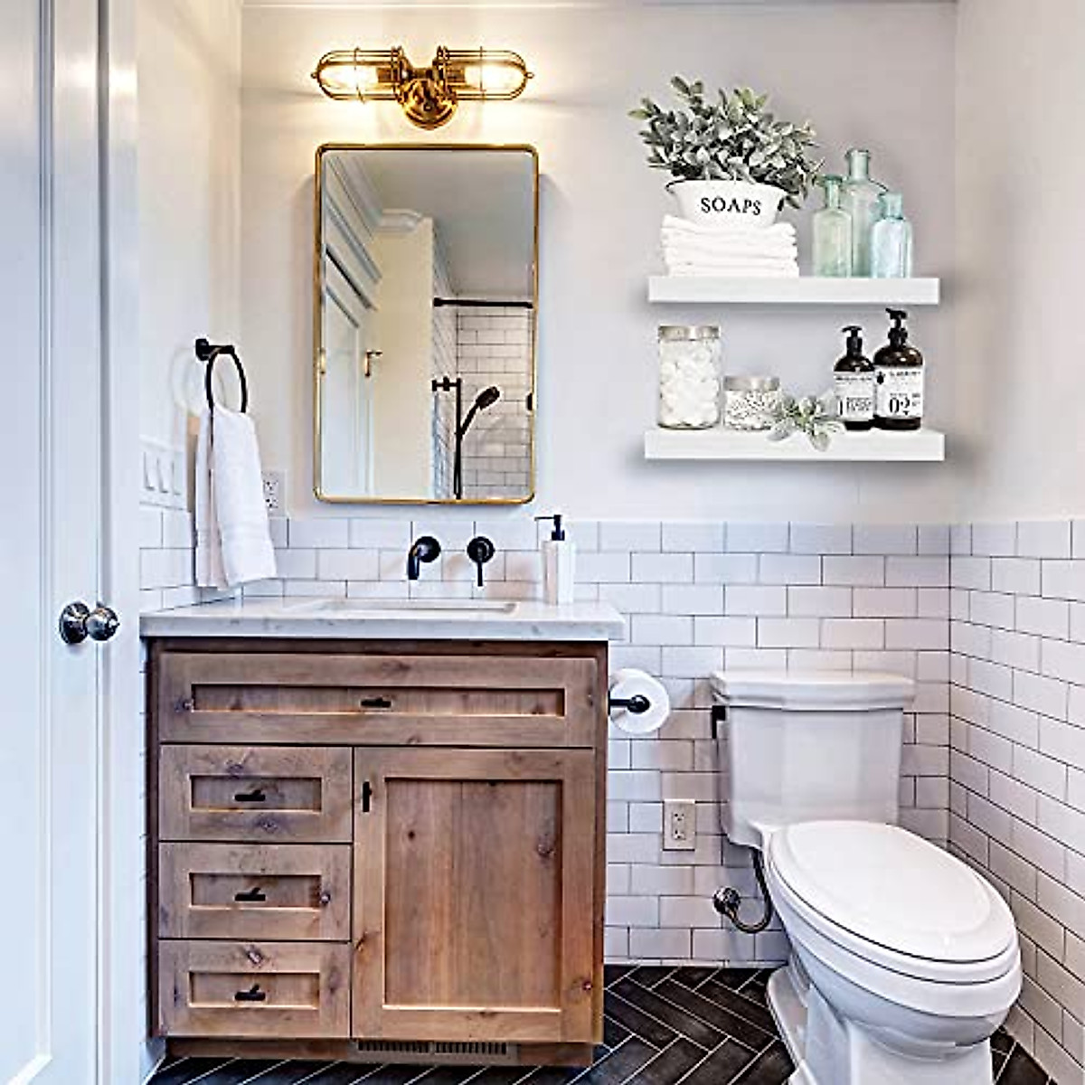 QEEIG White Floating Shelves Bathroom Wall Shelf Over Toilet Bedroom Kitchen Living Room Modern Decor Small 16 inch Set of 2 (008-40W)