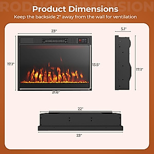 COSTWAY 23 Inches Electric Fireplace Insert, 750W/1500W Fireplace Heater with Remote Control, Adjustable Flame Color & Brightness, 1H-8H Timer, Thermostat and Overheat Protection