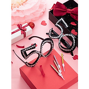 Frienda 9 Pairs 50th Birthday Glasses with Rhinestones Costume Sunglasses Novelty Eyewear Celebration Decoration(Black)