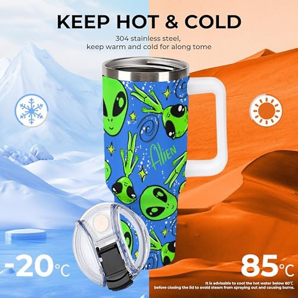 Niapessel Leak Proof Tumbler, Insulated Water Bottles with Straw, Alien Space Insulated Cup with Handle 40 Oz Stainless Steel Flask for School, Travel, Car, Sports, Work