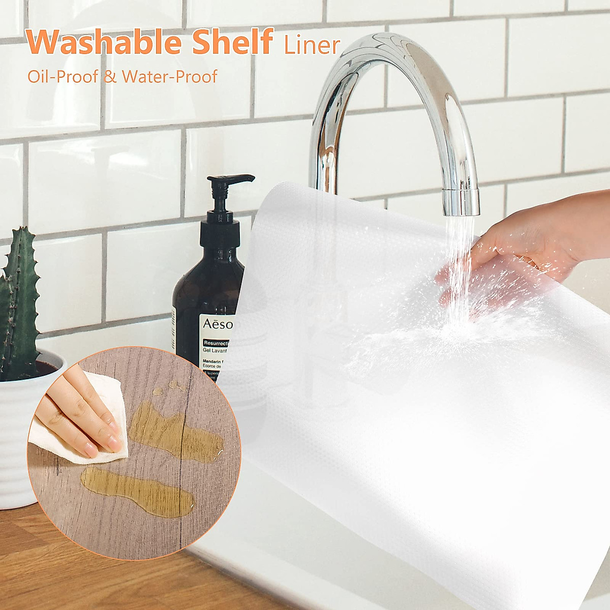 Shelf Liner Non Adhesive Drawer Liner, Non-Slip Kitchen Cabinet Liner Washable Refrigerator Liners Waterproof Fridge Liner Drawer Mat for Pantry Shelves, Cupboard (17.7 inches x 16.5 Feet)