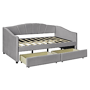 Harper & Bright Designs Upholstered Daybed with Storage Drawers,Wooden Twin Daybed with 2 Drawers Underneath, Tufted Sofa Bed Daybed with Wood Slat Support for Bedroom,Living Room (Twin,Gray)