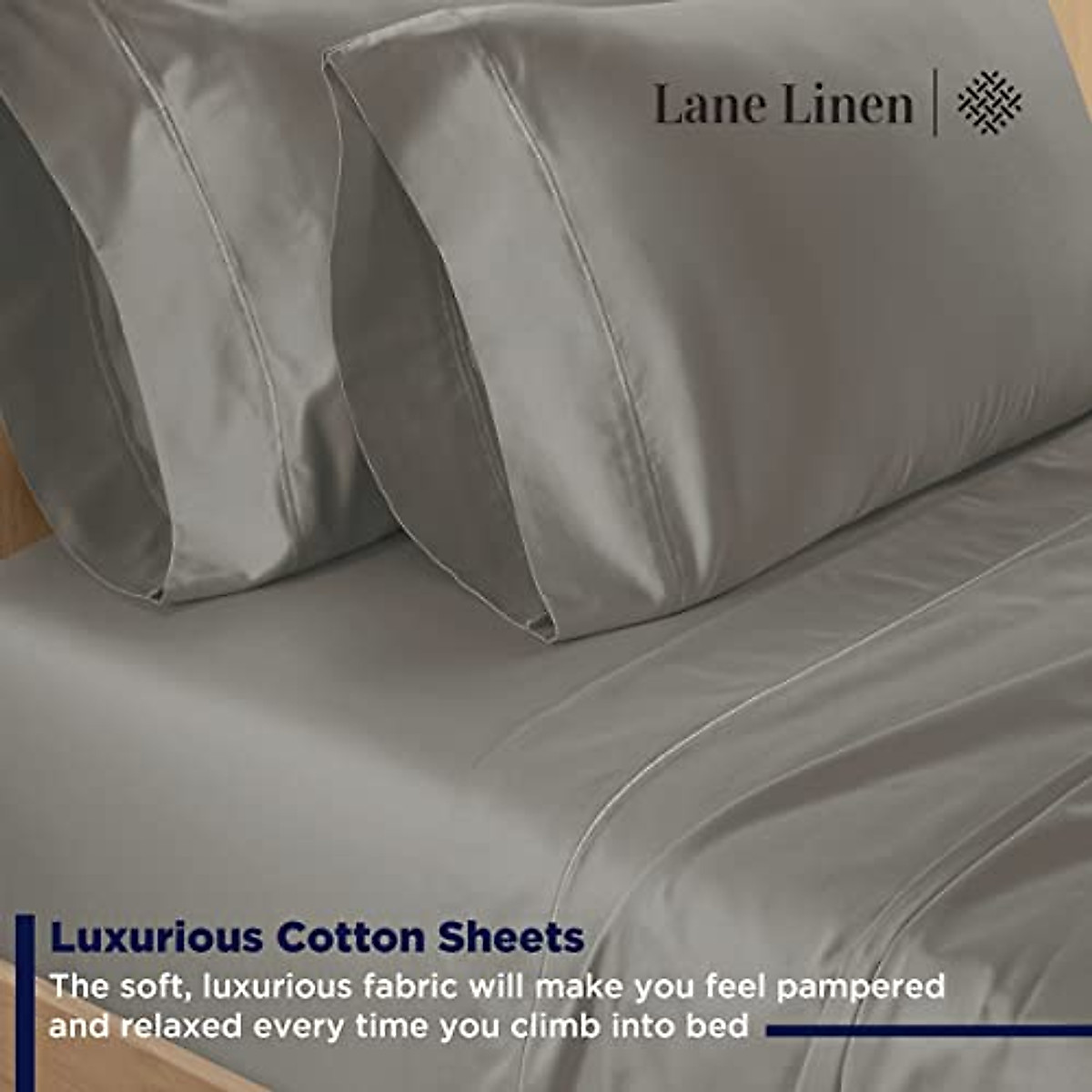 100% Cotton King Sheets - 600 Thread Count 4 Pc King Sheets Sets, Long Staple Combed Cotton Bed Sheets King, Luxury Sateen Sheets, King size sheets with deep pockets fits upto 17" - Charcoal