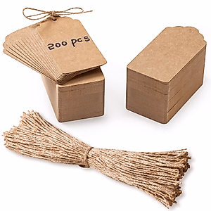 200 Pcs Premium Gift Tags with 200 Root Natural Jute Twine, 3.5"x1.8" Price Tags - Kraft Paper Tags Craft Tags Hang Labels Jewelry Tags for Wedding Christmas Thanksgiving and Holiday