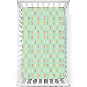 Pineapple Themed Fitted Mini Crib Sheets,Portable Mini Crib Sheets Toddler Bed Mattress Sheets-Crib Mattress Sheet or Toddler Bed Sheet,24“ x38“,Almond Green Multicolor