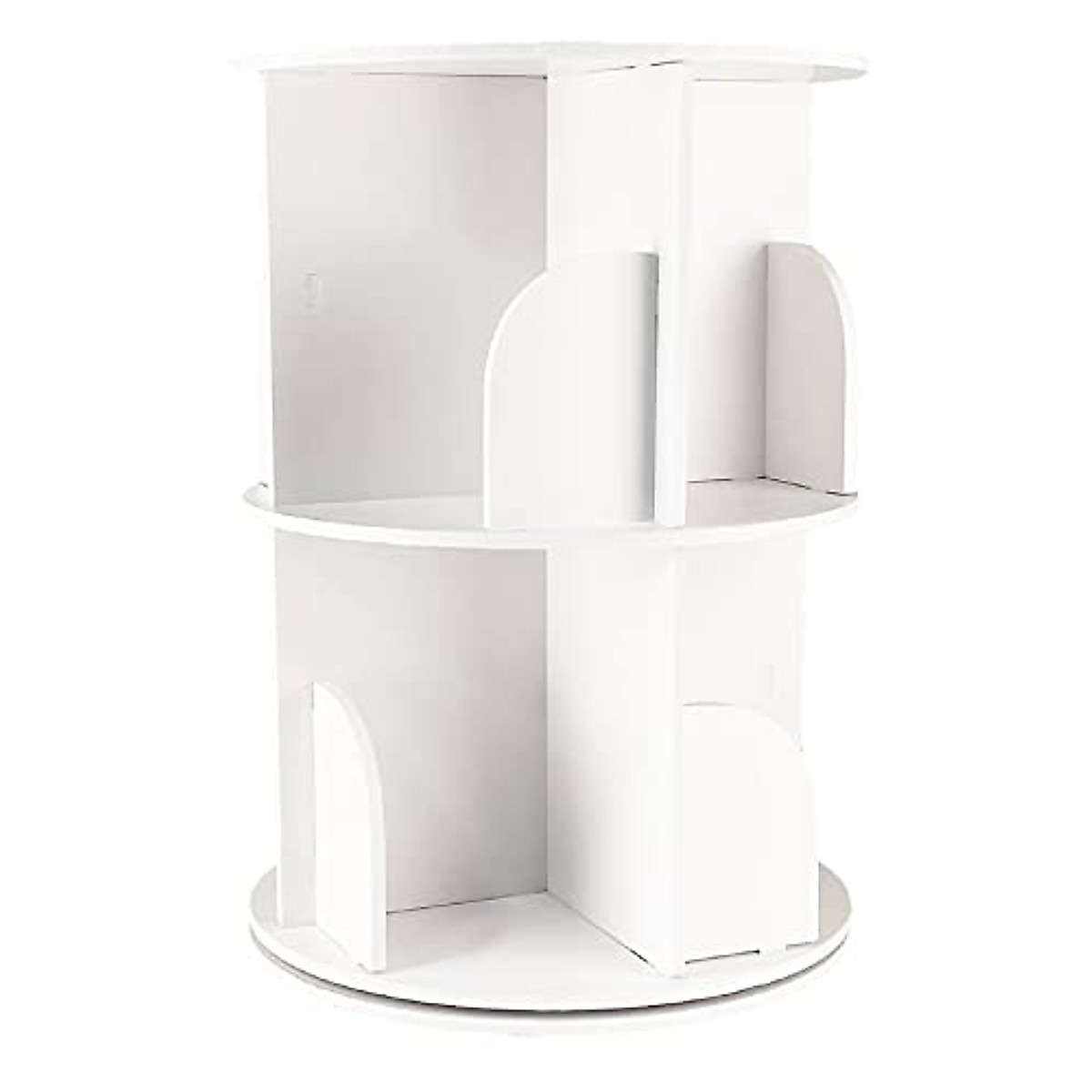 Rotating Bookshelf | Spinning Bookshelf | Small Bookshelf | 2 Tier Round Bookshelf | Plastic Bookshelf For Office Living or Kids Room | Revolving Bookcase | 360 Rotating Bookcase | White Bookshelf