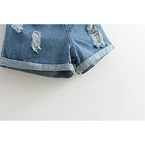 Mud Kingdom Outfits for Toddler Girls White Halter Tops and Shorts Ripped Denim 3T