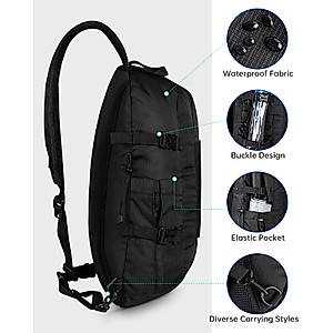 WATERFLY Small Hiking Sling Bag: Lightweight Sports Crossbody Backpack Over Shoulder Daypack Casual Cross Body Chest Side Pack for Man Woman