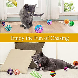 LASOCUHOO Cat Toys, Kitten Cat Ball Toys Assortments, Including Rainbow Ball, Crinkle Ball, Sparkle Ball, Bell Balls, Sisal Ball, Linen Ball for Cats and Kitten 30 PCS