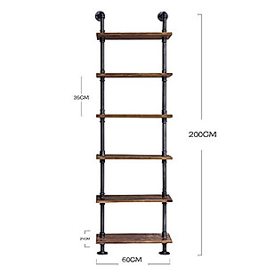Diwhy 24”Width Industrial Pipe Shelves Rustic Modern Wood Ladder Bookcase with Metal Frame,Pipe Wall Shelf,Wood Storage,Home Decor,Display Shelving,Retro Floating Wood Shelving,6 Layer Bookshelf