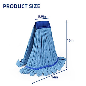 DRKLEAN 2 Pack Large Microfiber Tube Mop Heads,6 inch,Heavy Duty Mop Head,Highly Absorbent,Commercial Mop Head Replacement,Wet Mop Heads Replacement,for Hardwood, Tile, Laminate Floors,Blue (Blue)