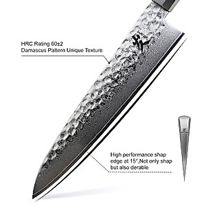 SAMCOOK Japanese Chef Knife - 8 Inch Professional Hand Forged Gyuto Knife - VG-10 Damascus High Carbon Stainless Steel Kitchen Cooking knife - Ergonomic Black Sandalwood Handle with Gift Box