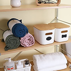 Citylife 6 Packs Plastic Storage Bins with Bamboo Lids White Storage Box with Handle Stackable Containers for Organizing