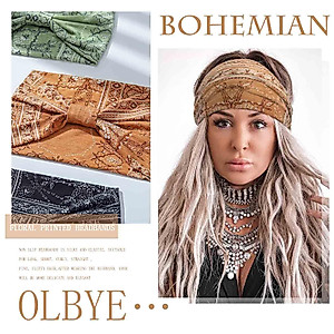 Olbye Headbands for Women Wide Boho Headband Knotted Turban Head Bands Elastic Non Slip Hairbands Floral African Head Wraps Workout Yoga Sweatbands Cotton Head Scarfs Bohemian Hair Accessories for