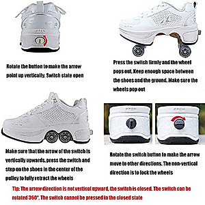 Roller Skates for Women,Shoes with Wheels for Girls/Boys,Men Outdoor Skates,Quad Skates for Kids,2 in 1 Double Line Skates/Kick Rollers Shoes for Adults,Parkour Deformed Shoes Unisex,Black2-7US