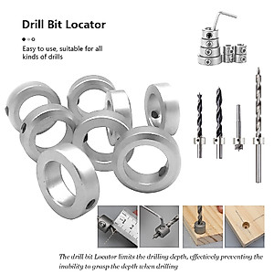 Muye 2 Set 8pcs Metric Woodworking Drill Stop Collar Set 3mm-16mm Nickel Plated Drilling Bit Depth Stopper with 2 Hex Wrenchs Drill Bit Limited Ring Silver Carbon Steel