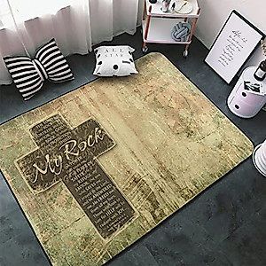 Gesey-R4T Christian Religious Bible Verse The Lord is My Rock Pattern Home Area Rugs 3'3''x5' Home Decor Carpet Soft Floor Mat Non-Slip for Living Room Bedroom, White