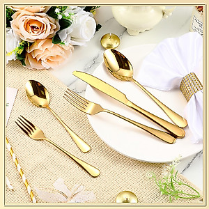 Dandat 500 Pcs Stainless Steel Flatware Set Service for 100 Guest, Cutlery Utensil Set, Include Fork Knife Spoon for Guest Dinner Home Kitchen Wedding Holiday Halloween Christmas Party (Gold)