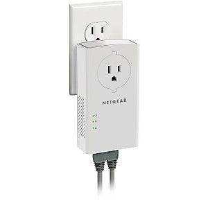 NETGEAR Powerline adapter Kit, 2000 Mbps Wall-plug, 2 Gigabit Ethernet Ports with Passthrough + Extra Outlet (PLP2000-100PAS), White