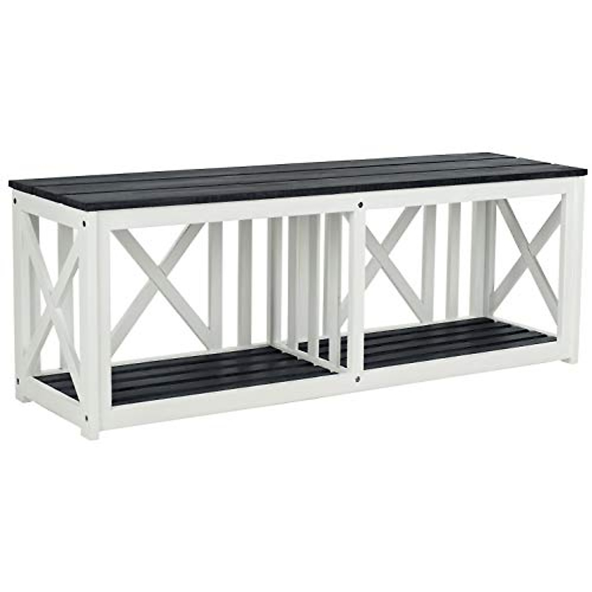 Safavieh FOX6706K Outdoor Collection Branco Grey Bench, 0, Dark Slate Gray/White