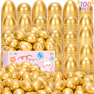 SevenQ Easter Eggs Empty 100Pcs, Fillable Plastic Golden Eggs for Easter Basket Stuffers Fidget Toy Easter Gifts for Kids Party Favors Pinata Treasure Box Candy Goodie Bags Fillers Egg Hunt Essentials