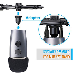 Blue Yeti Nano Shock Mount with Pop Filter, Alloy Shockmount with Foam Windscreen Reduces Vibration and Shock Noise Matching Boom Arm Mic Stand, Designed for Blue Yeti Nano Microphone by YOUSHARES