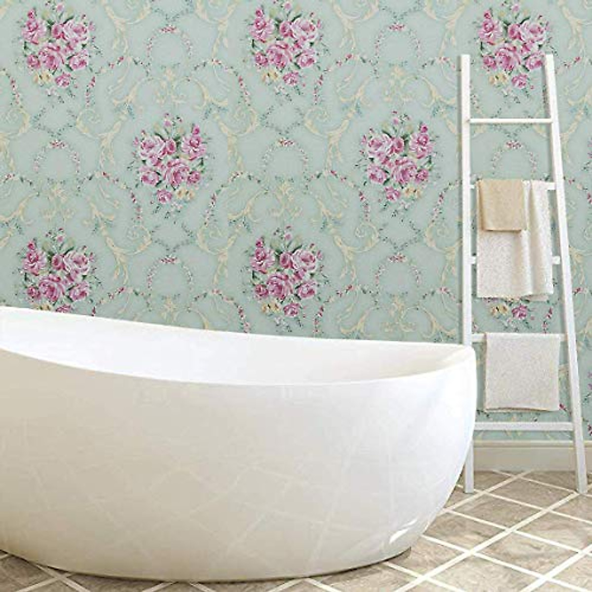 Peel and Stick Wallpaper 17.7 in X 9.8ft Self Adhesive Contact Paper Removable Green Floral Decorative Wall Covering Paper Shelf Drawer Liner Interior Film for Home Decoration and Furniture Renovation