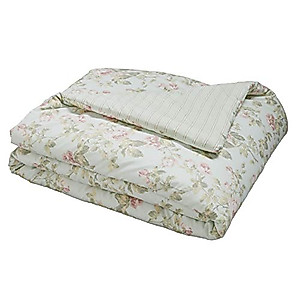 Laura Ashley Home - Queen Comforter Set, Reversible Cotton Bedding, Includes Matching Shams with Bonus Euro Shams & Throw Pillows (Madelynn Pastel Blue, Queen)