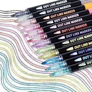 SAKEYR Super Squiggles Outline Markers Shimmer Markers Set, Double Line Pens for Card Making Paint Markers for Craft Supplies Glitter Pens for Photo Album Scrapbook Teen Girls Gifts 4-12 Years