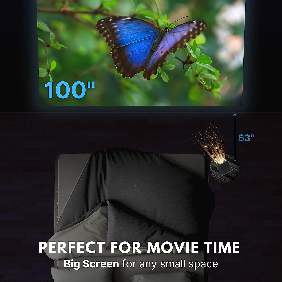 AAXA P400 Native 1080p Short Throw Mini Projector with 2 Hour Battery, Onboard Media Player, 30,000 Hours LED, HDMI/USB/microSD Inputs, LCoS LED Portable Projector for Business and Home Theater Movies