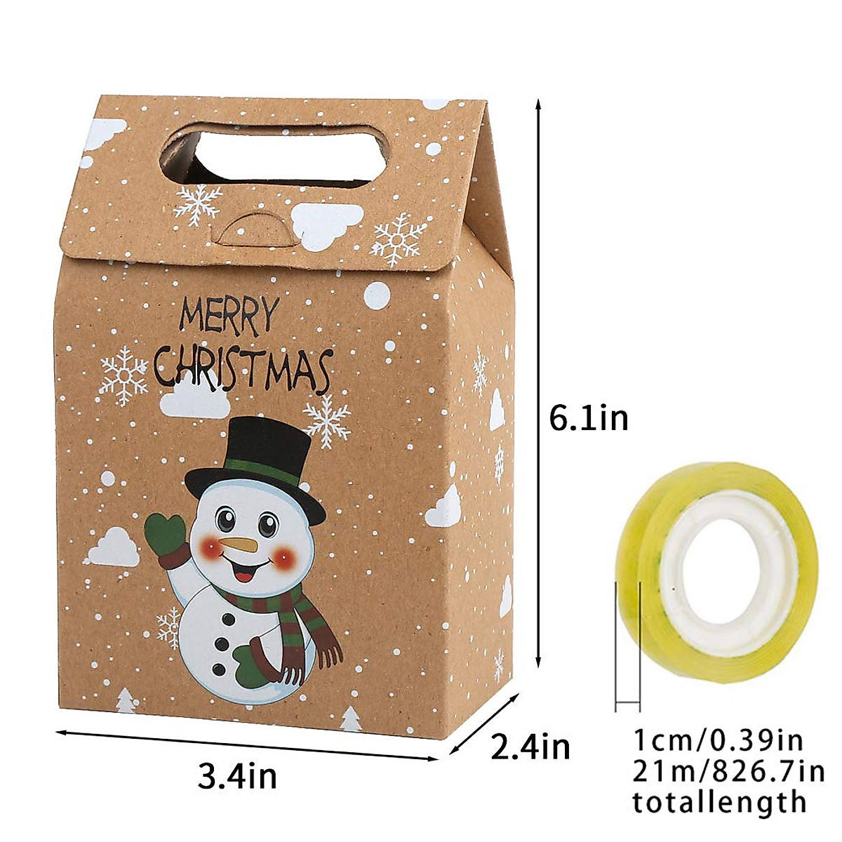 CCINEE 24 PCS Christmas Kraft Paper Bags, Kraft Cookies and Candy Bags Santa Claus Reindeer Xmas Folding Kraft Bags for Kids Party Favor Holiday New Year