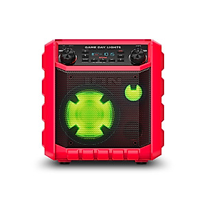 ION Game Day Lights Portable Bluetooth Party Speaker with Karaoke Microphone Lights and Radio for Birthday, Pool Party, BBQ – Powerful, 50W (Red)