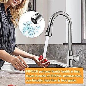 FIFOAH Kitchen Sink Faucets with Pull Down Sprayer, Stainless Steel Brushed Nickel Kitchen Faucets, Single Handle Faucet with Pullout Sprayer, Modern Kitchen Faucet for RV Bar Farmhouse Sink