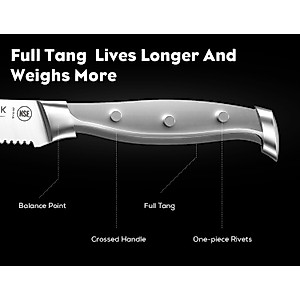 BRODARK Steak Knives Set of 8, Serrated Steak Knives with Full Tang Handle, High Carbon Stainless Steel Steak Knife Set, NSF Certified, Steel-King Series