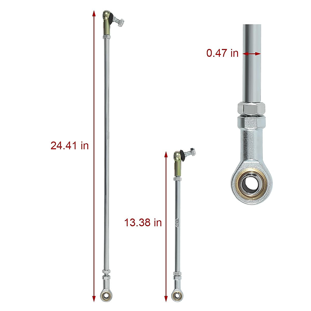 DIY Tie Rods & Ends for Yerf Dog Go Kart Short & Long Tie Rod Set w/Ends Replacement 3/8-24 (Update:Short - 13.38'', Long - 24.41")