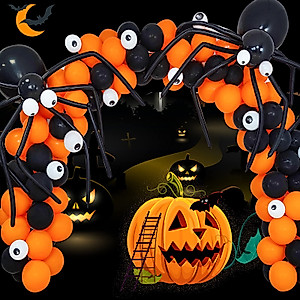 Orange and Black Balloons 50 Pack 12 Inch Black Orange Confetti Balloon Halloween Latex Party Balloons with 2 rolls of ribbon for Halloween Birthday Party Decorations