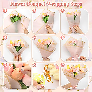 cridoz 195Pcs Flower Bouquet Accessories Supplies, 40 Flower Wrapping Paper, 4 Gold Crowns, 48 Butterfly Decorations, 100 Flower Pins and 3 Ribbons for Mother's Day Wedding Baby Shower Graduation