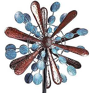 NUENUN Wind Spinner Outdoor Metal - Multi-Color Seasonal LED Lighting Solar Powered Glass Ball with Kinetic Wind Spinner Dual Direction for Patio Lawn & Garden