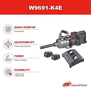 Ingersoll Rand W9691-K4E W9000 Series 20-Volt 1-Inch Cordless Impact Wrench Kit with Charger and 6-Inch Extended Anvil