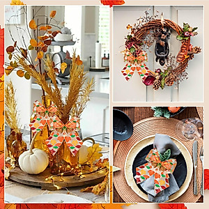 2 Rolls Fall Wired Ribbon Autumn Maple Leaves Organza Glitter Ribbons Thanksgiving Orange Decorative Craft Ribbon for Gift Wrapping Bow Wreath Making DIY Fall Party Decoration