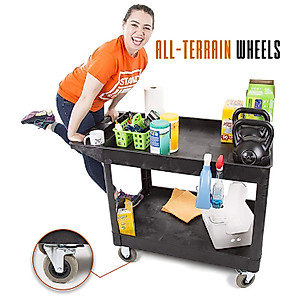 Stand Steady Original Tubstr XL Outdoor Cart with Heavy Duty Wheels - Two Shelf Utility Cart Supports up to 500 lbs, Tub Carts with Deep Shelves and Shock Absorbent Wheels (Black, 45.5in x 24.5in)